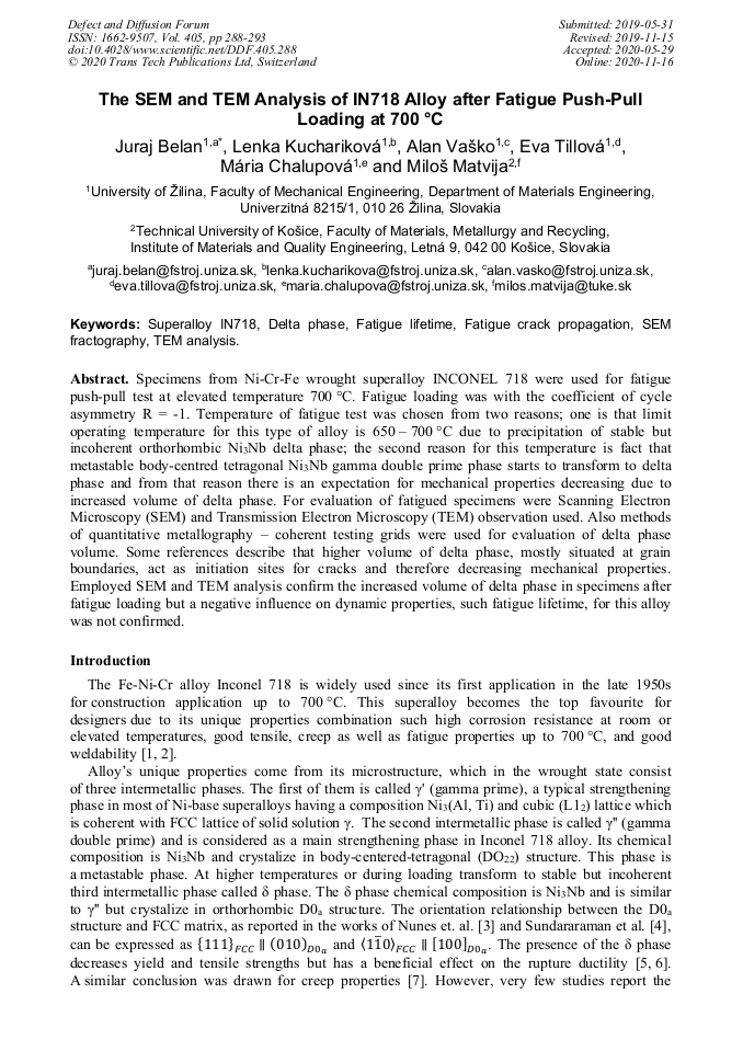 The SEM and TEM Analysis of IN718 Alloy after Fatigue Push-Pull Loading ...