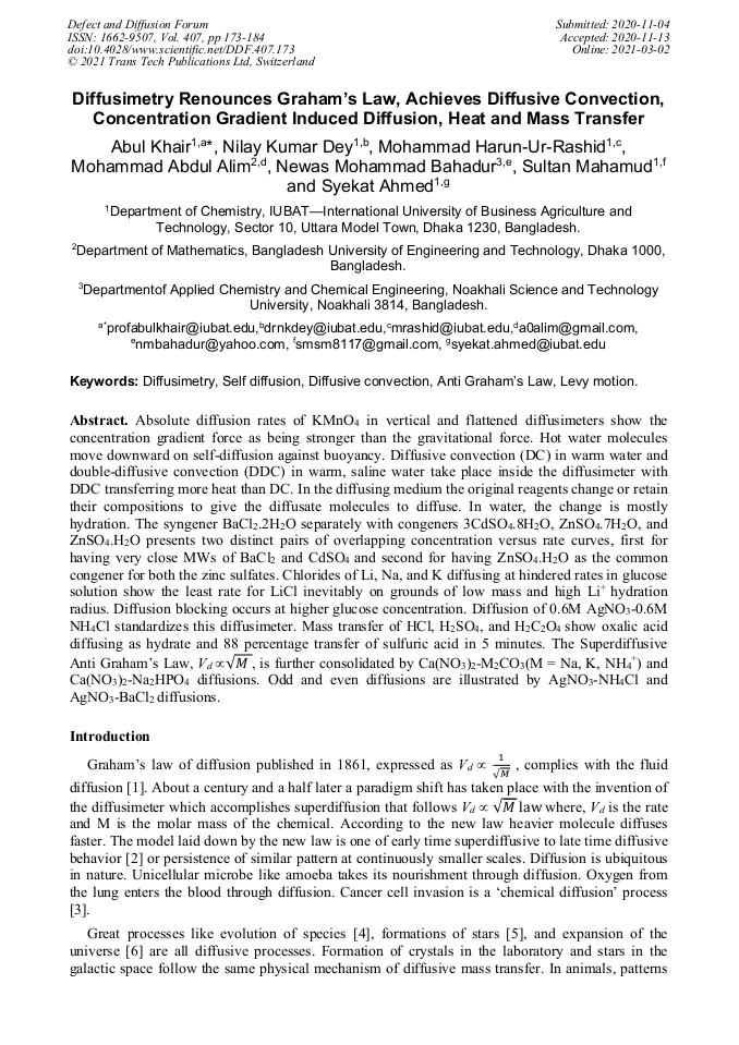 Diffusimetry Renounces Graham’s Law, Achieves Diffusive Convection ...