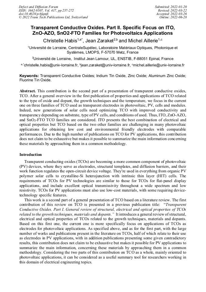Transparent Conductive Oxides. Part II. Specific Focus on ITO, ZnO-AZO ...