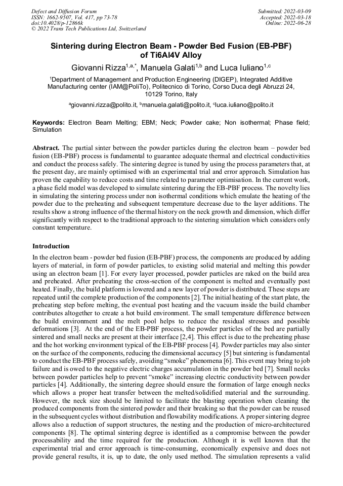 Sintering during Electron Beam - Powder Bed Fusion (EB-PBF) of Ti6Al4V ...