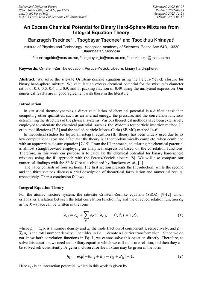 An Excess Chemical Potential for Binary Hard-Sphere Mixtures from ...