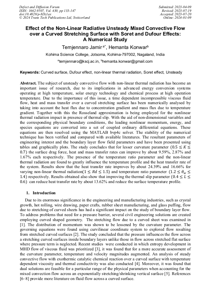Effect of the Non-Linear Radiative Unsteady Mixed Convective Flow over ...