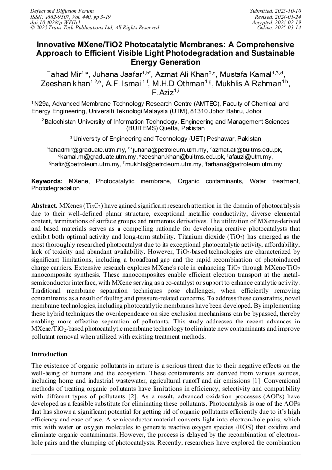 Innovative MXene/TiO2 Photocatalytic Membranes: A Comprehensive ...