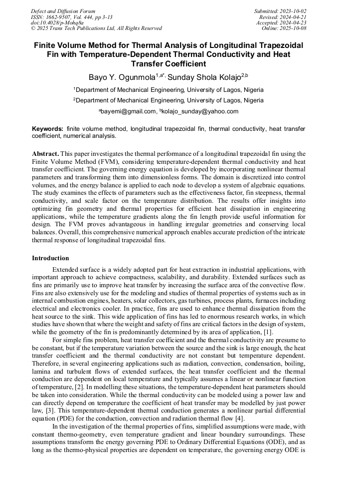Finite Volume Method for Thermal Analysis of Longitudinal Trapezoidal Fin with Temperature ...