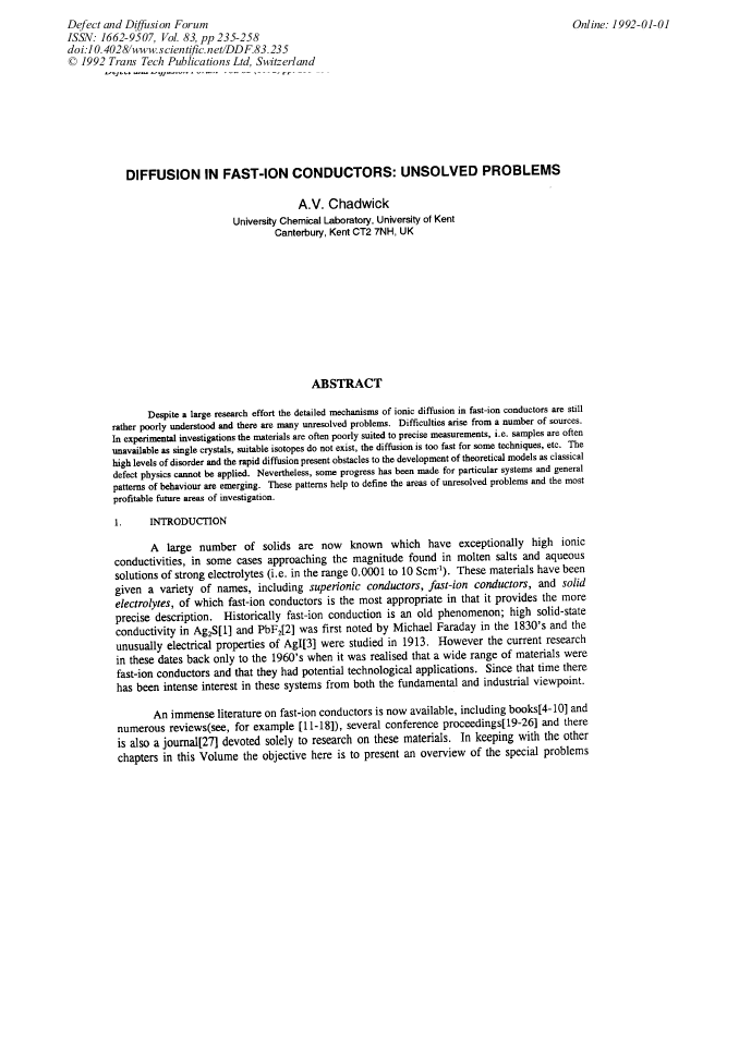 Diffusion in Fast-Ion Conductors: Unsolved Problems | Scientific.Net