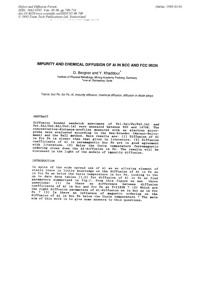Impurity and Chemical Diffusion of Al in BCC and Fcc Iron | Scientific.Net