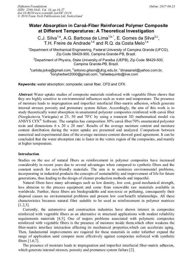 Water Absorption in Caroá-Fiber Reinforced Polymer Composite at ...
