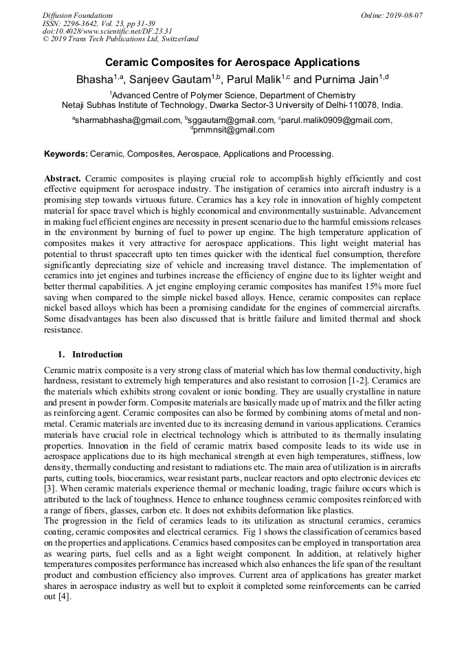 Ceramic Composites for Aerospace Applications | Scientific.Net