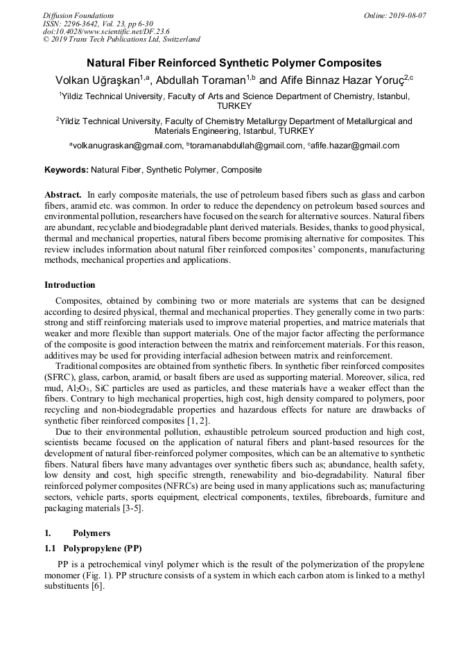 Natural Fiber Reinforced Synthetic Polymer Composites | Scientific.Net