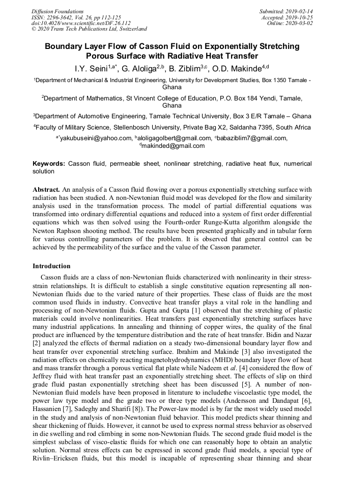 Boundary Layer Flow of Casson Fluid on Exponentially Stretching Porous ...