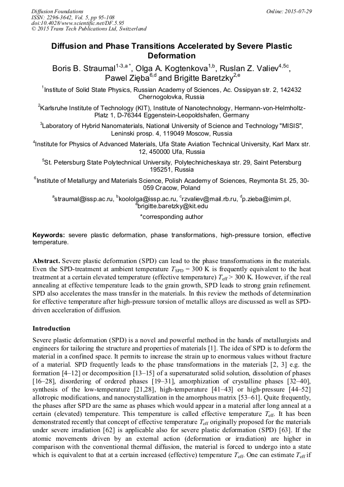 Diffusion and Phase Transitions Accelerated by Severe Plastic ...