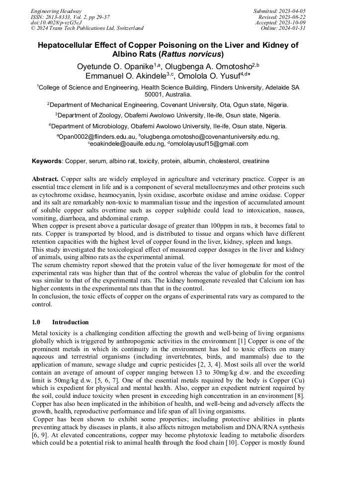 Hepatocellular Effect of Copper Poisoning on the Liver and Kidney of ...