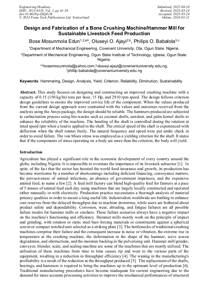 Design and Fabrication of a Bone Crushing Machine/Hammer Mill for ...