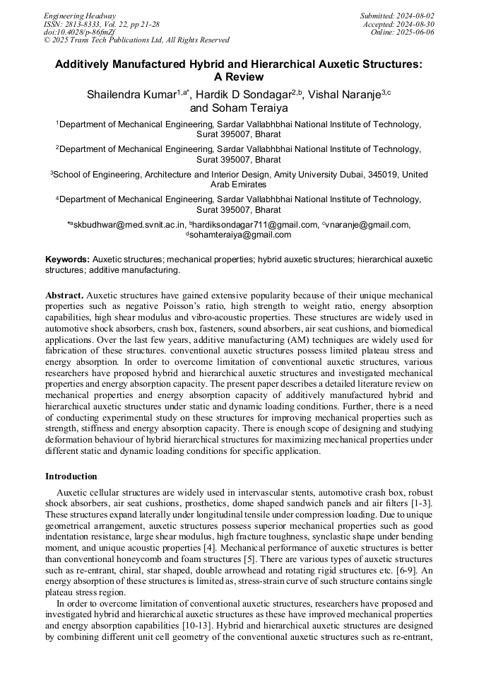 Additively Manufactured Hybrid and Hierarchical Auxetic Structures: A ...