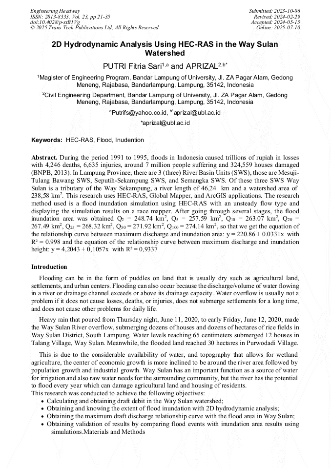 2D Hydrodynamic Analysis Using HEC-RAS in the way Sulan Watershed ...