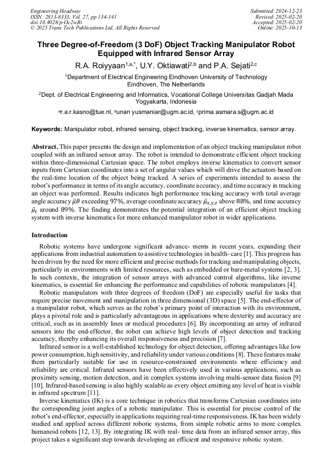 Three Degree-of-Freedom (3 DoF) Object Tracking Manipulator Robot ...