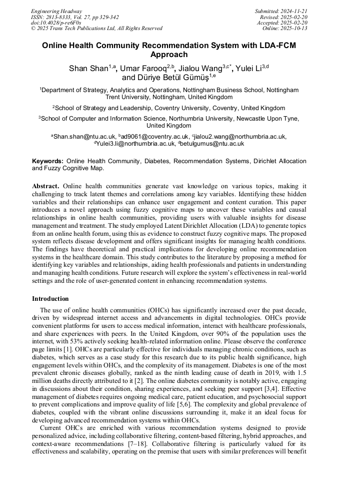 Online Health Community Recommendation System with LDA-FCM Approach ...