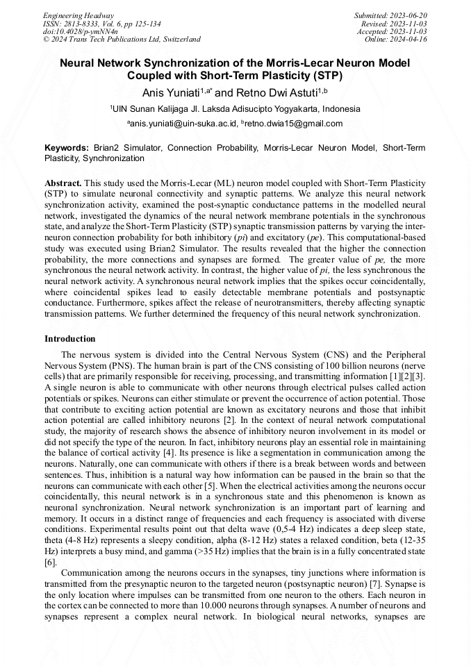 Neural Network Synchronization of the Morris-Lecar Neuron Model Coupled ...