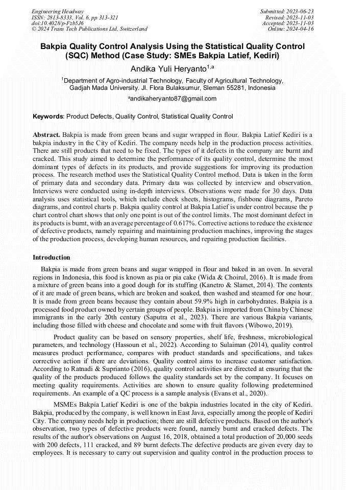 Bakpia Quality Control Analysis Using the Statistical Quality Control (SQC) Method (Case Study ...