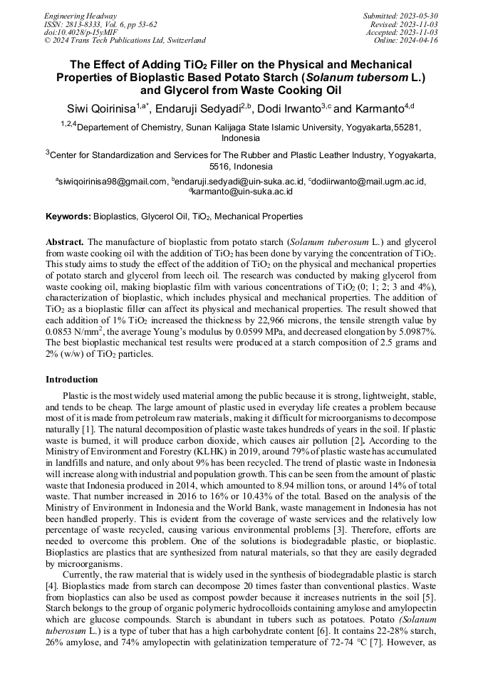 The Effect of Adding TiO2 Filler on The Physical and Mechanical ...