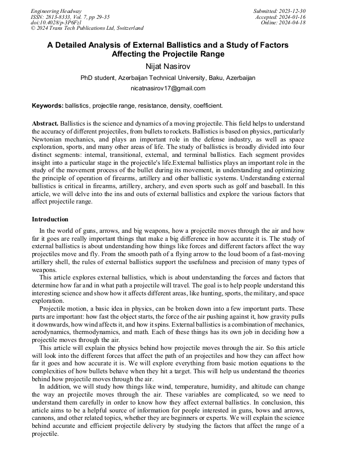 A Detailed Analysis of External Ballistics and a Study of Factors Affecting the Projectile Range ...