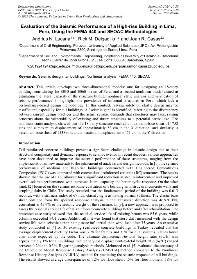 Evaluation of the Seismic Performance of a High-Rise Building in Lima ...