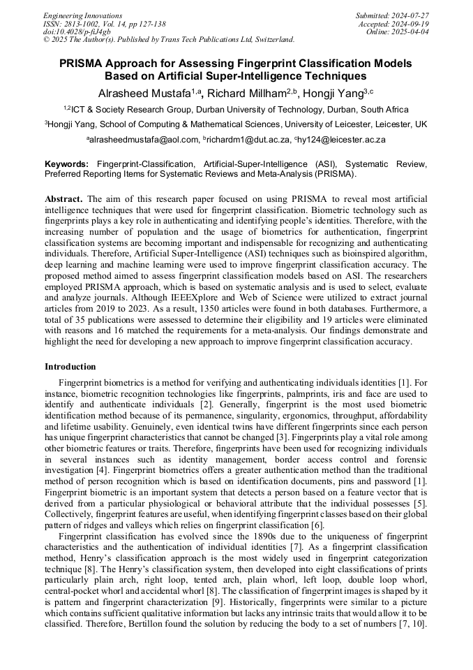 PRISMA Approach for Assessing Fingerprint Classification Models Based ...