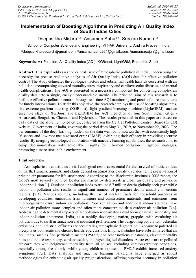 Implementation of Boosting Algorithms in Predicting Air Quality Index of South Indian Cities ...