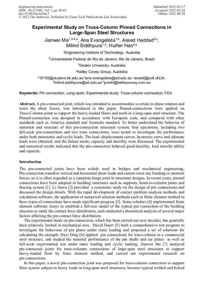 Experimental Study on Truss-Column Pinned Connections in Large-Span ...