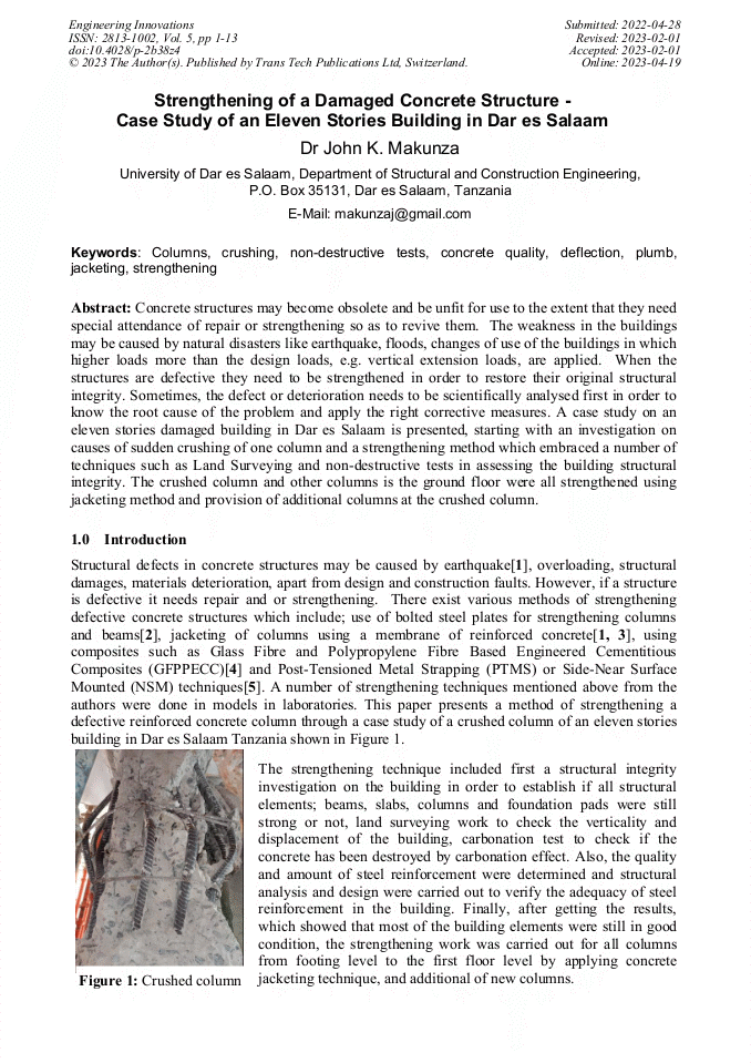 Strengthening of a Damaged Concrete Structure - Case Study of an Eleven ...