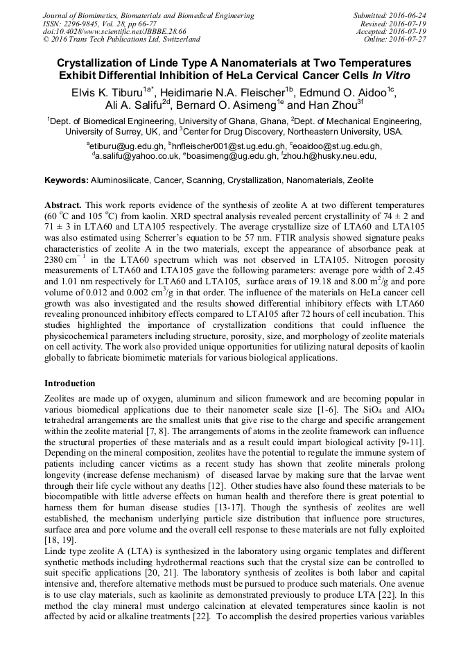 Crystallization of Linde Type A Nanomaterials at Two Temperatures ...