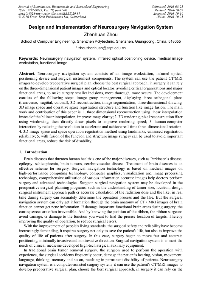 Design and Implementation of Neurosurgery Navigation System ...