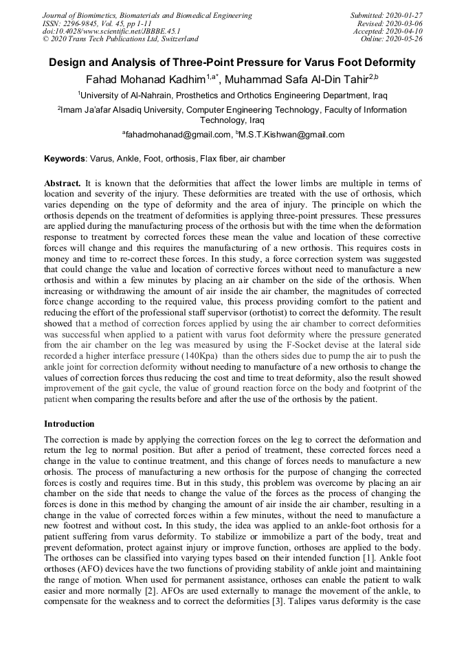 Design and Analysis of Three-Point Pressure for Varus Foot Deformity ...