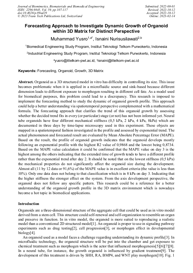 Forecasting Approach to Investigate Dynamic Growth of Organoid within ...