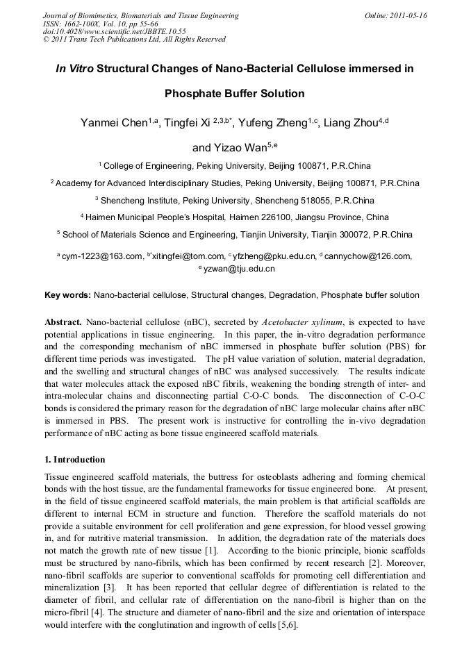 In Vitro Structural Changes of Nano-Bacterial Cellulose Immersed in ...