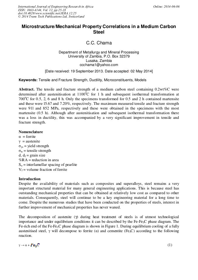 Microstructure/Mechanical Property Correlations in a Medium Carbon ...