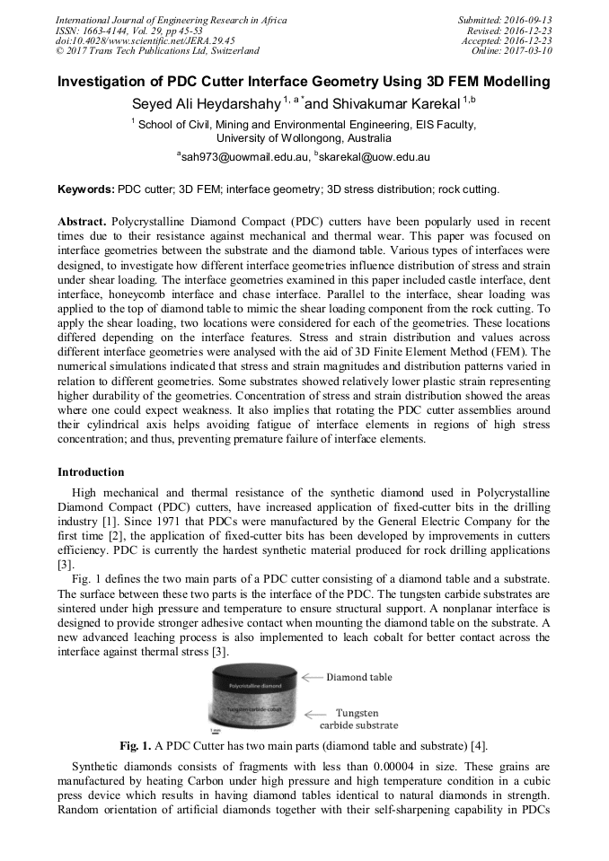 Investigation of PDC Cutter Interface Geometry Using 3D FEM Modelling ...