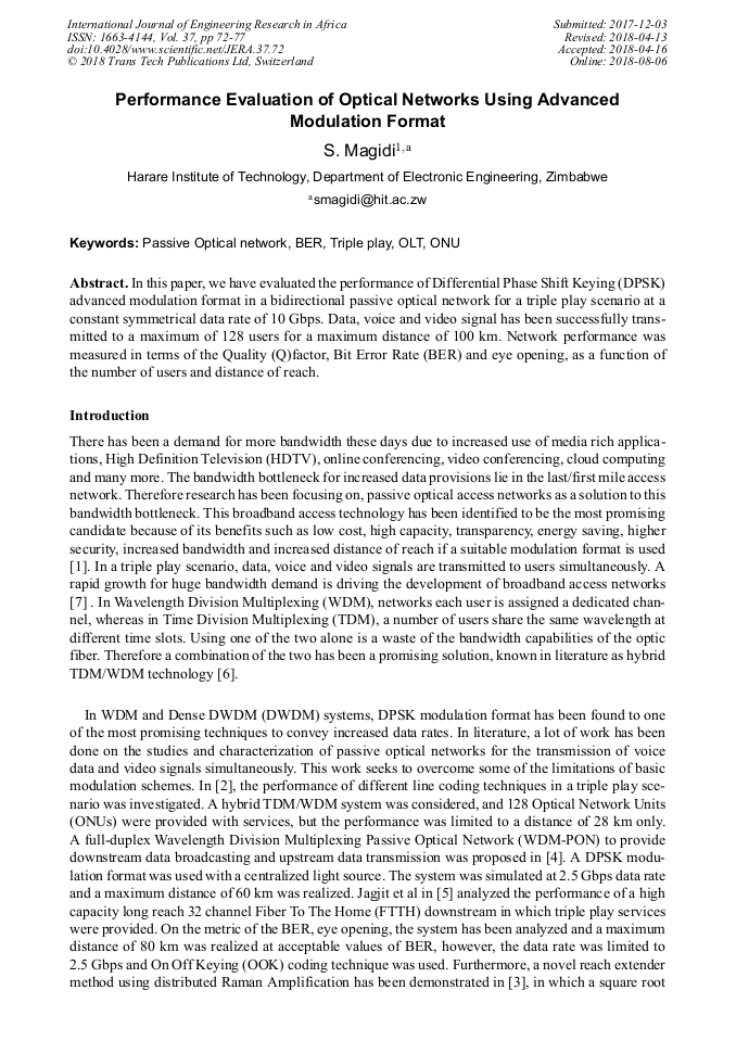 Performance Evaluation Of Optical Networks Using Advanced Modulation Format Scientificnet