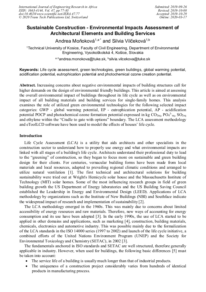 Sustainable Construction - Environmental Impacts Assessment of ...