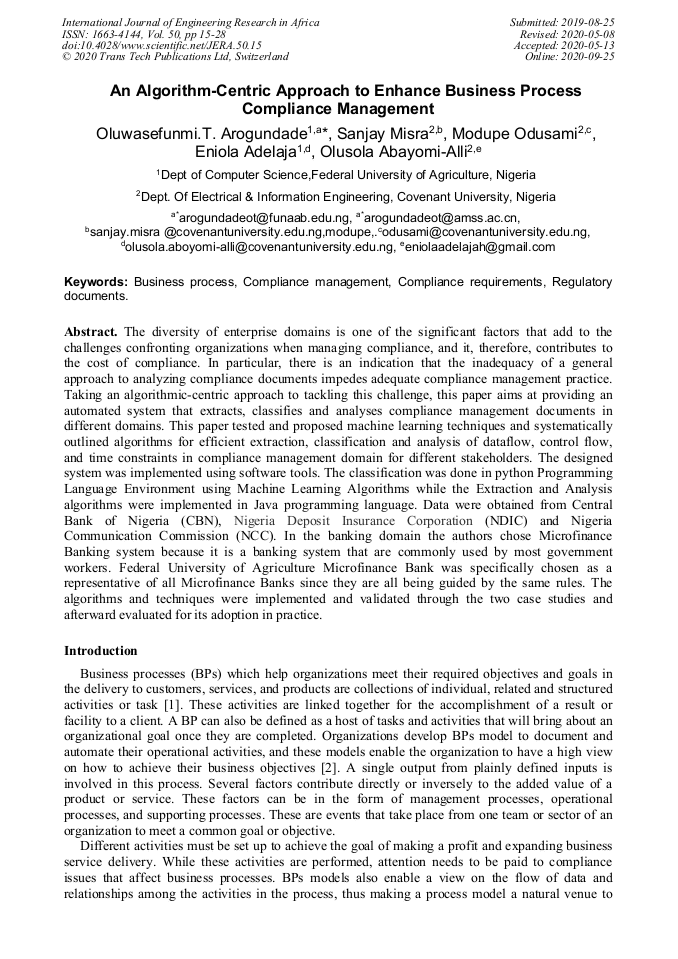 An Algorithm-Centric Approach to Enhance Business Process Compliance ...