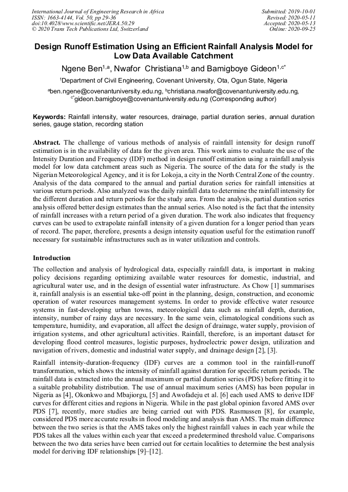Design Runoff Estimation Using an Efficient Rainfall Analysis Model for ...