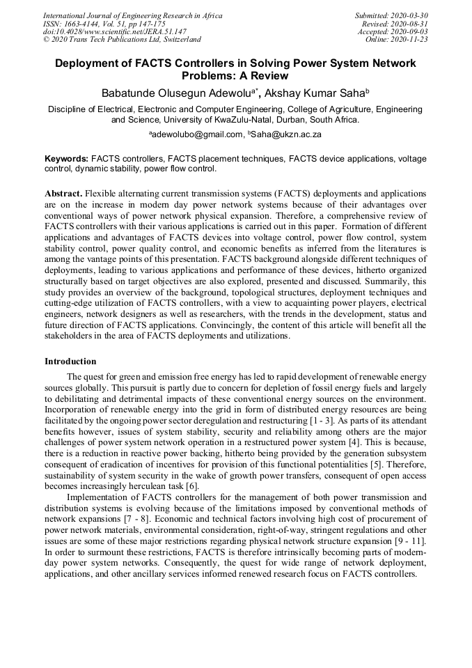 Deployment of FACTS Controllers in Solving Power System Network ...