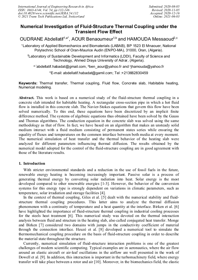 Numerical Investigation of Fluid-Structure Thermal Coupling under the ...