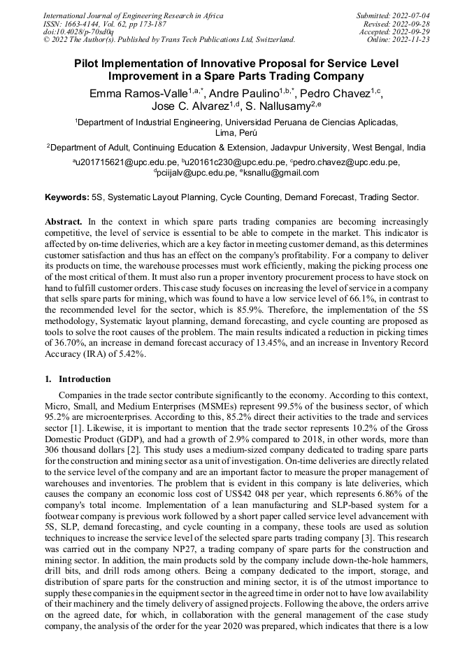 Pilot Implementation of Innovative Proposal for Service Level ...