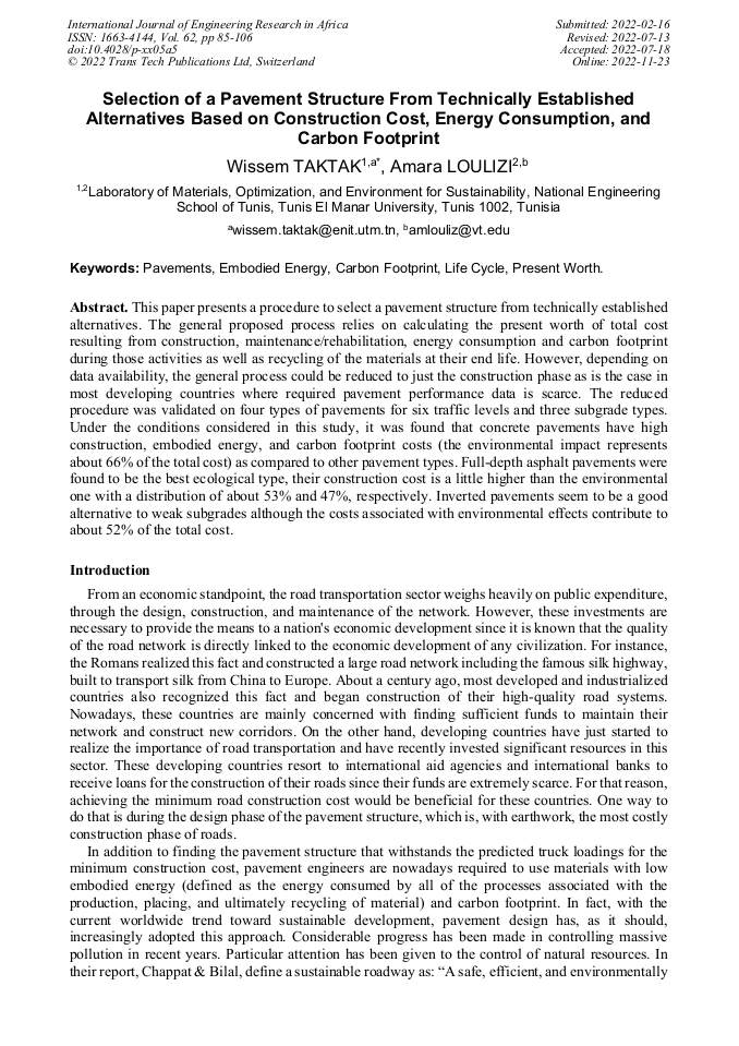 Selection of a Pavement Structure from Technically Established ...