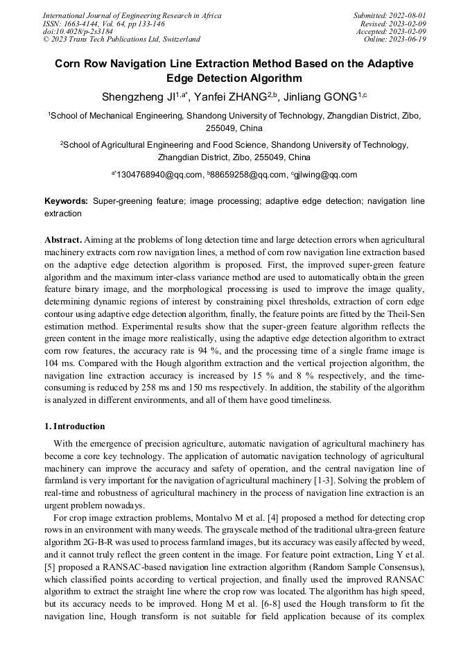 Corn Row Navigation Line Extraction Method Based on the Adaptive Edge Detection Algorithm ...