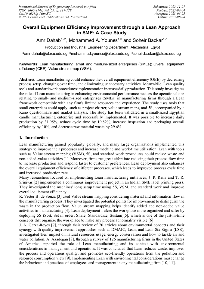 Overall Equipment Efficiency Improvement through a Lean Approach in SME ...