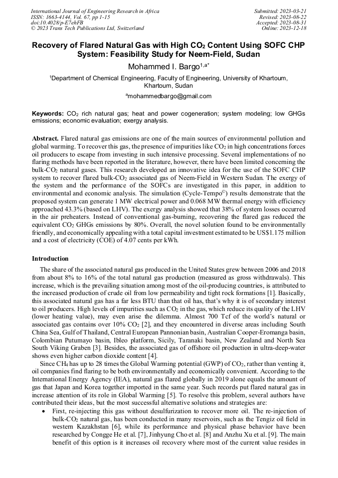 Recovery of Flared Natural Gas with High CO2 Content Using SOFC CHP System: Feasibility Study ...