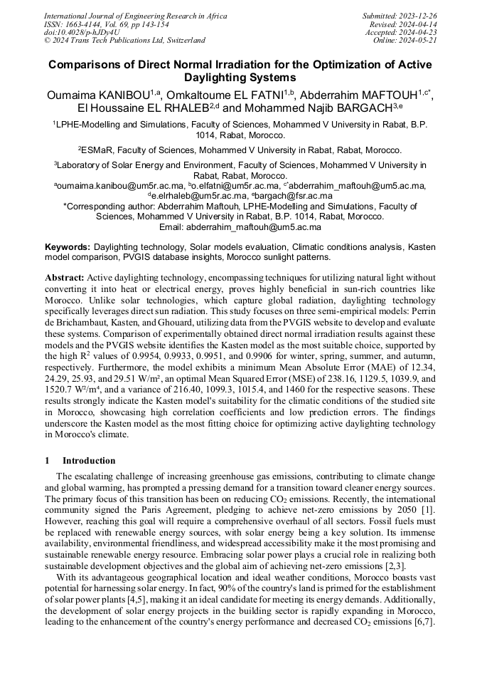 Comparisons of Direct Normal Irradiation for the Optimization of Active ...