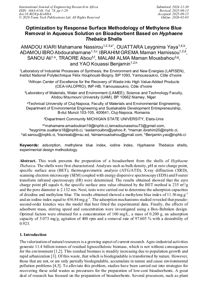Optimization by Response Surface Methodology of Methylene Blue Removal ...